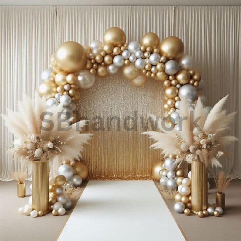 White and Gold Photography Backdrop: Luxury Birthday, Wedding (digital ...