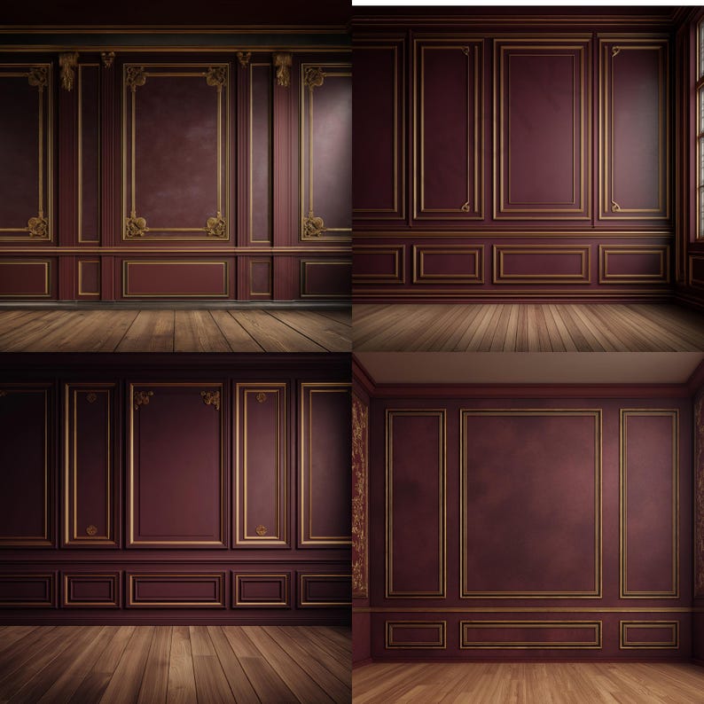 Dark Burgundy Wall With Gold Trim Digital Studio Backdrop - Etsy