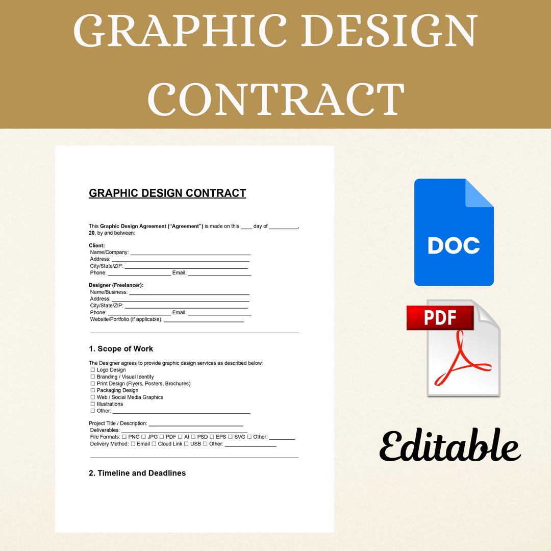 Graphic Design Contract Template DOC & PDF | Editable Freelance ...