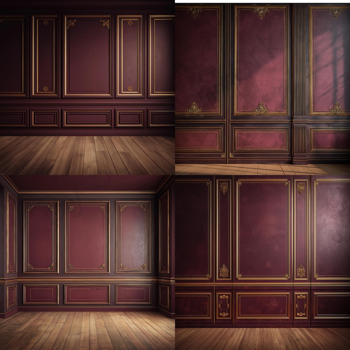 Dark Burgundy Wall With Gold Trim Digital Studio Backdrop - Etsy