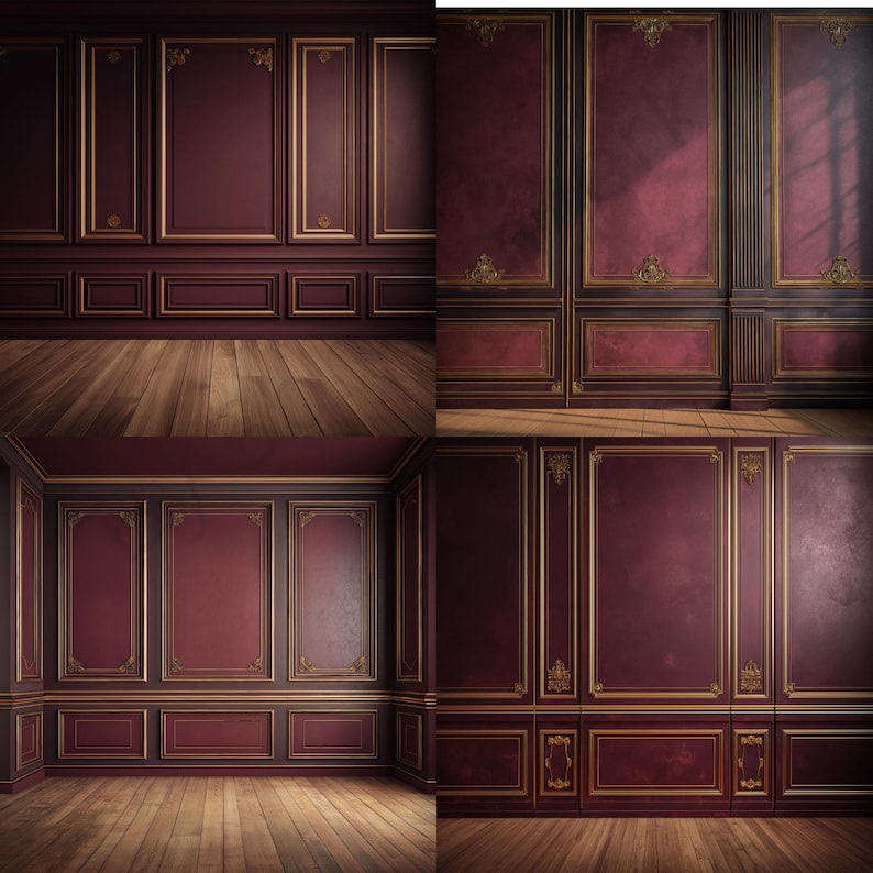 Dark Burgundy Wall With Gold Trim Digital Studio Backdrop - Etsy