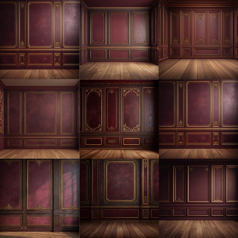 Dark Burgundy Wall With Gold Trim Digital Studio Backdrop - Etsy