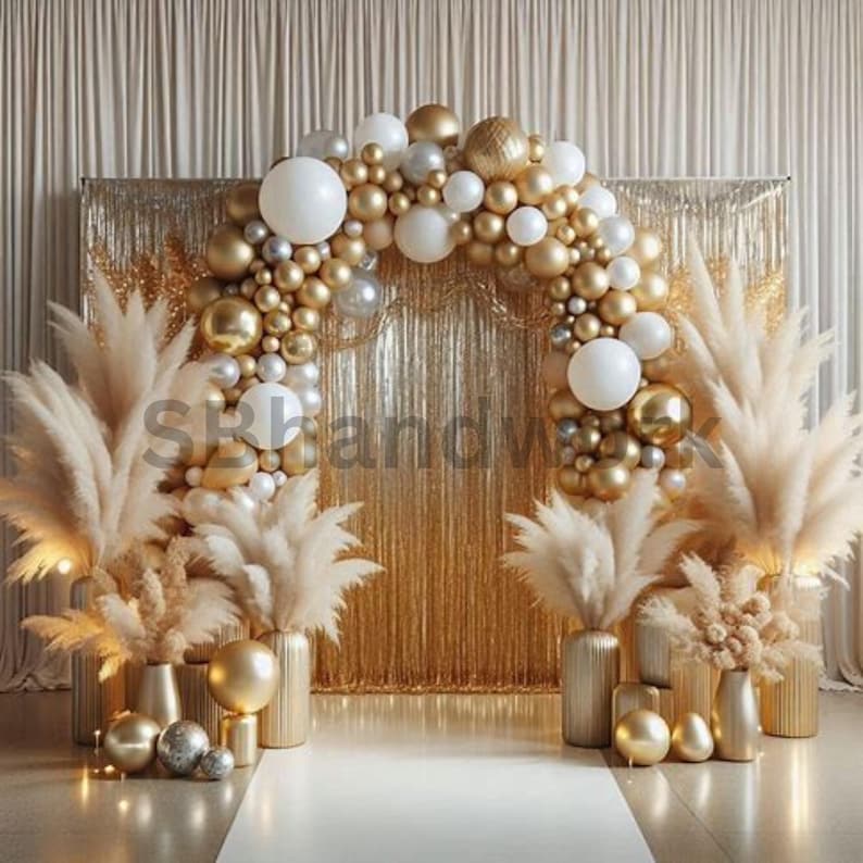 White and Gold Photography Backdrop: Luxury Birthday, Wedding (digital ...