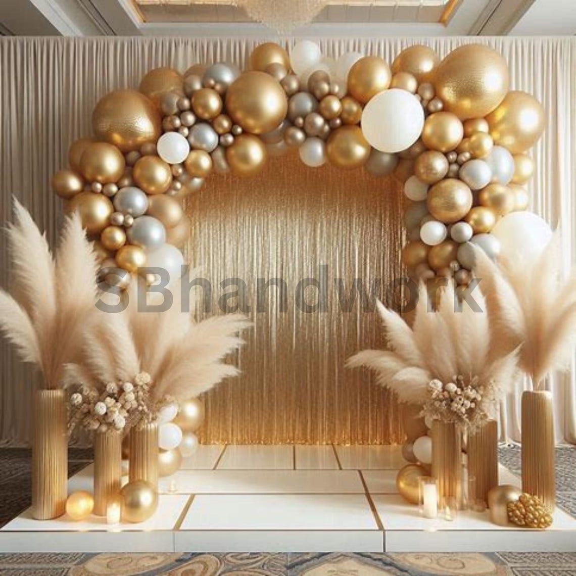 White and Gold Photography Backdrop: Luxury Birthday, Wedding (digital ...