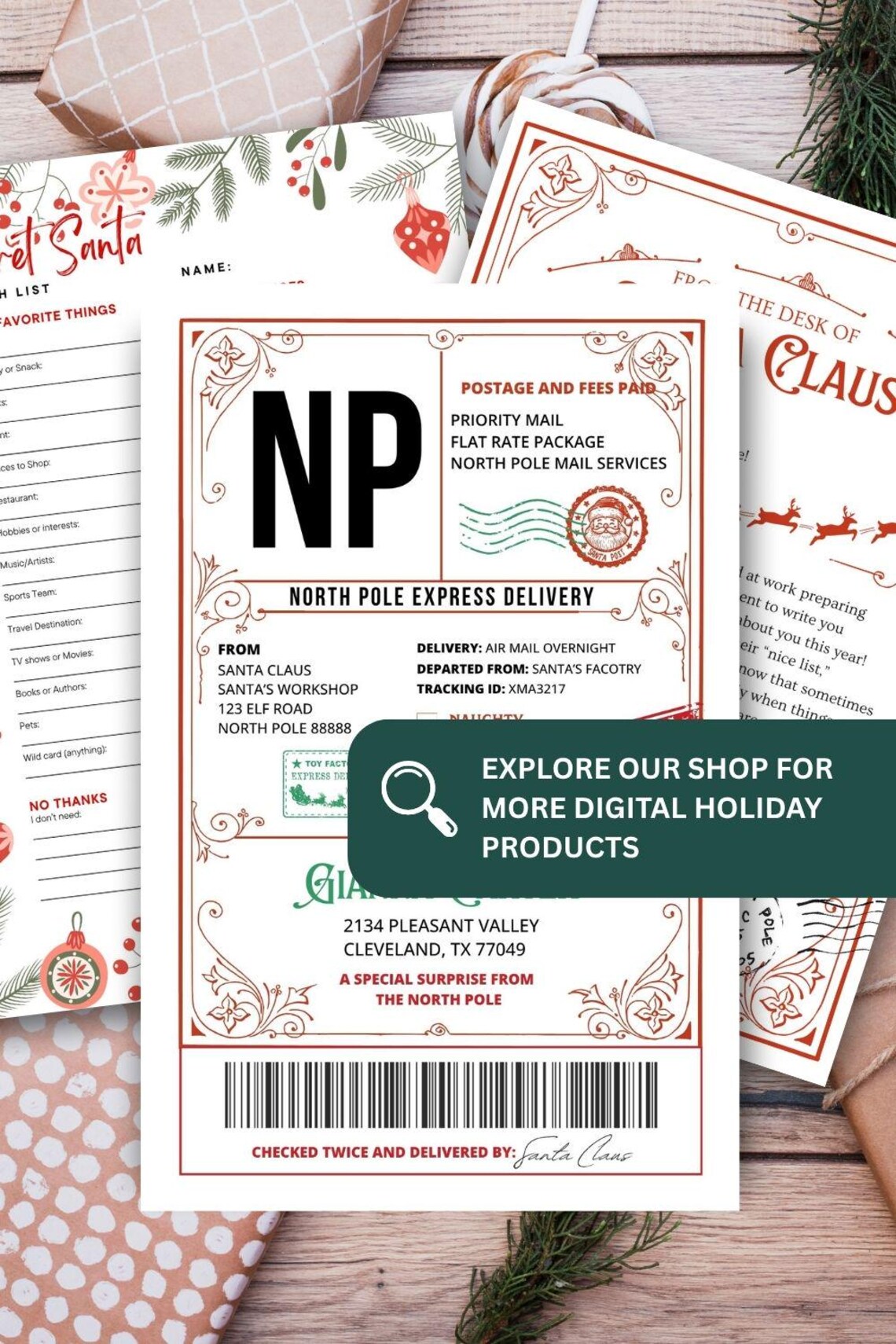 Editable Santa Shipping Label Template: North Pole Christmas (digital ...