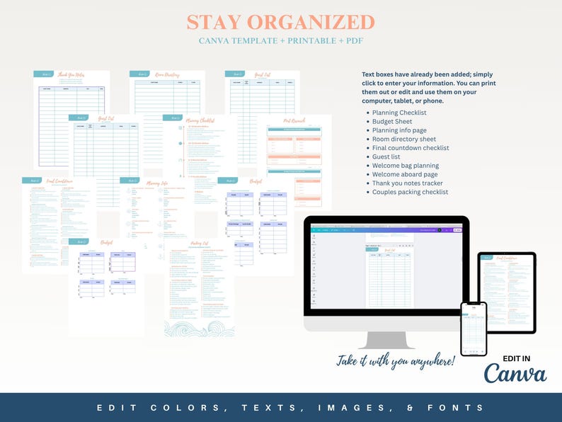 Cruise Wedding Invite Planner Bundle With Editable Templates ...