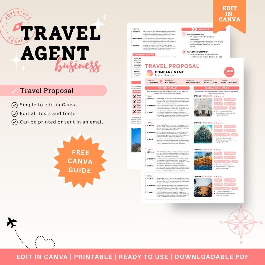 Travel Proposal Template | Travel Agency Itinerary (canva Editable PDF ...