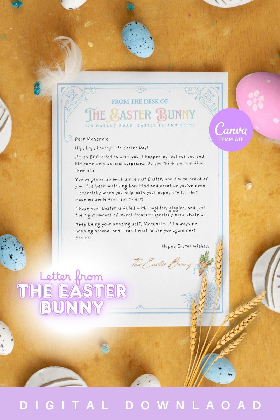 Personalized Easter Bunny Letter Template Editable and Printable in ...