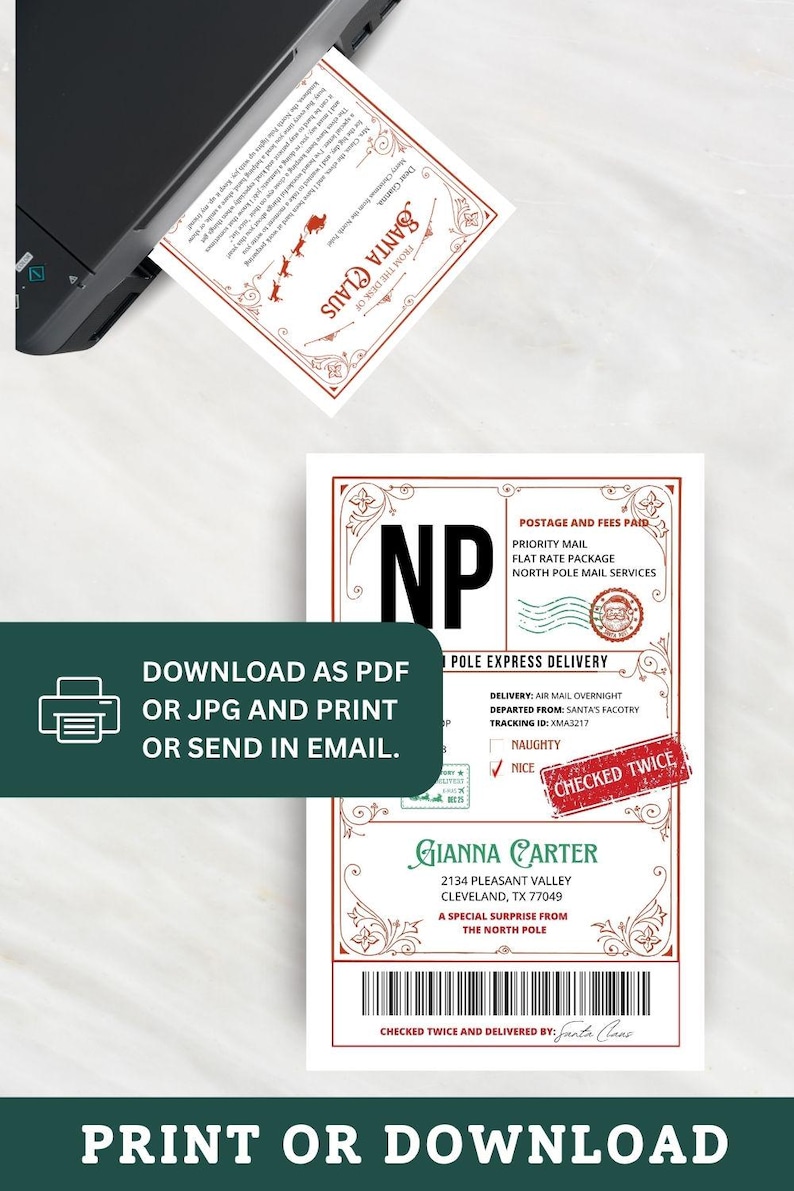 Editable Santa Shipping Label Template: North Pole Christmas (digital ...