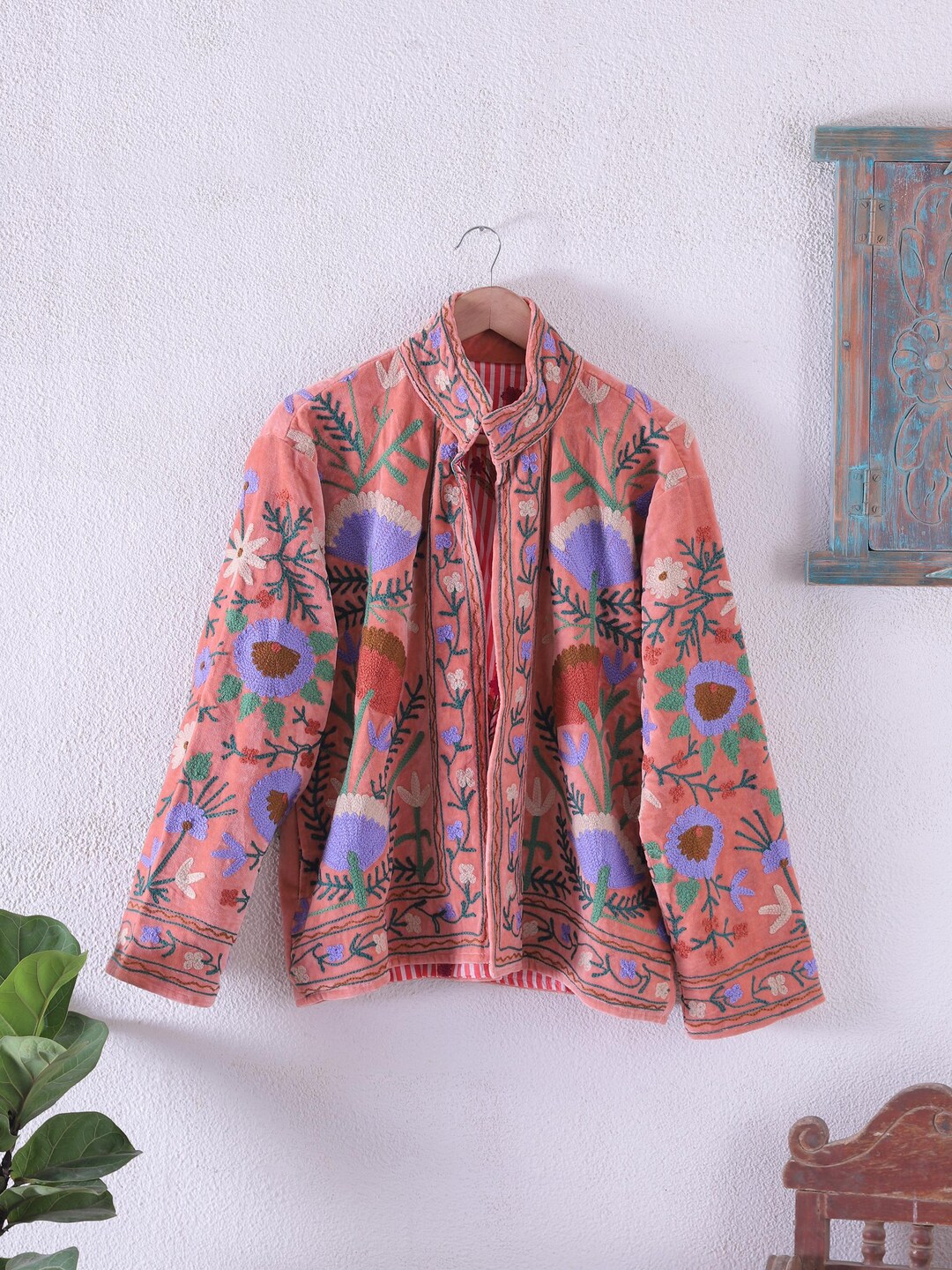 Country Style Embroidered Velvet Coat, Boho Festival Outerwear, Suzani ...