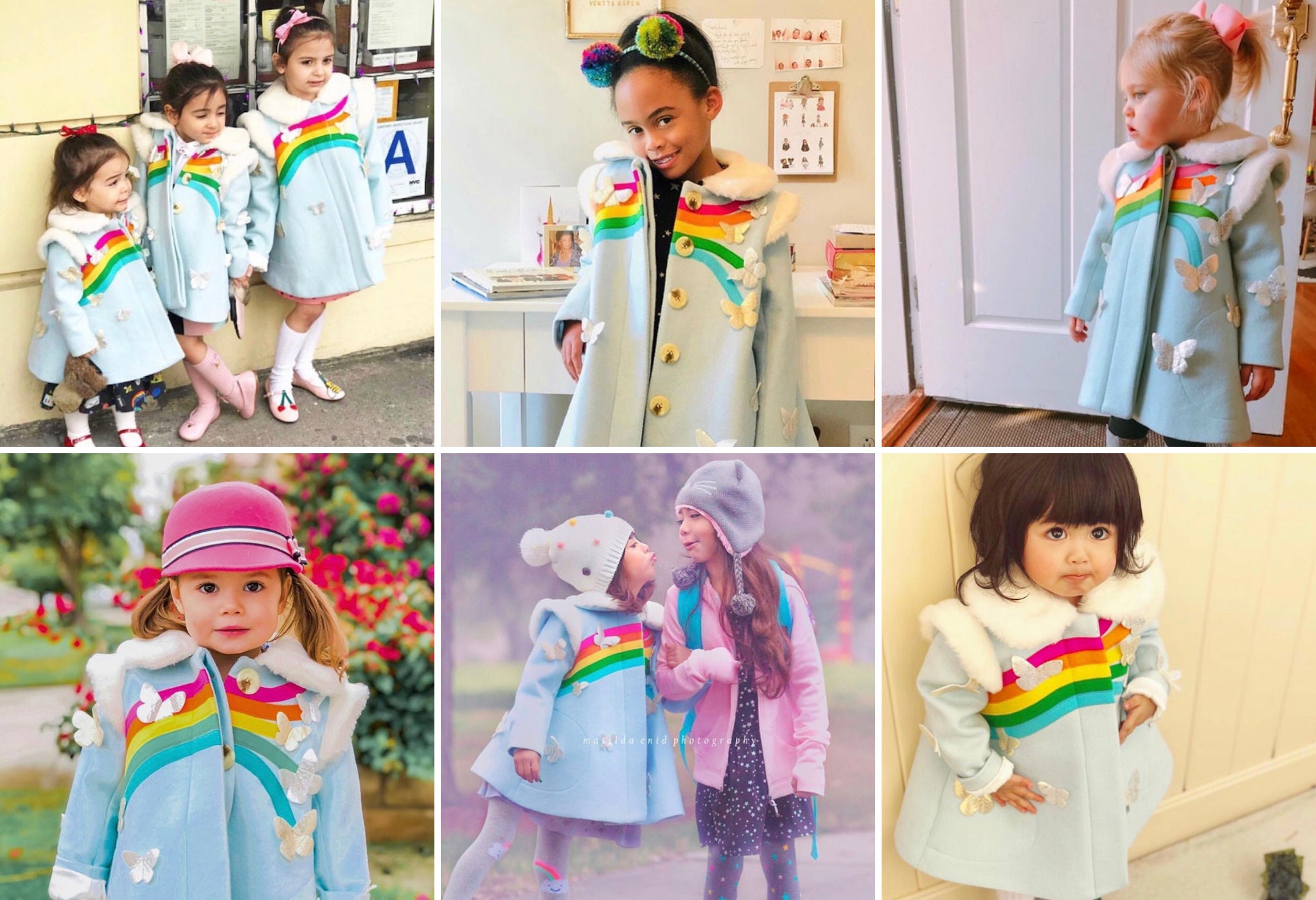 Girl's Rainbow and Butterfly Coat in Sky Blue - Etsy Canada