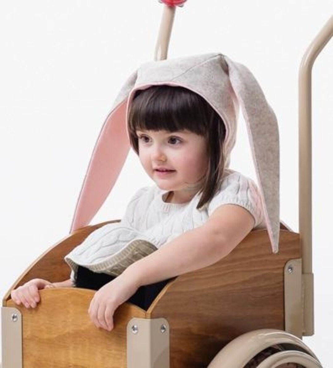 Girls Merino Wool Bunny Hat: Heather Oatmeal and Pink - Etsy