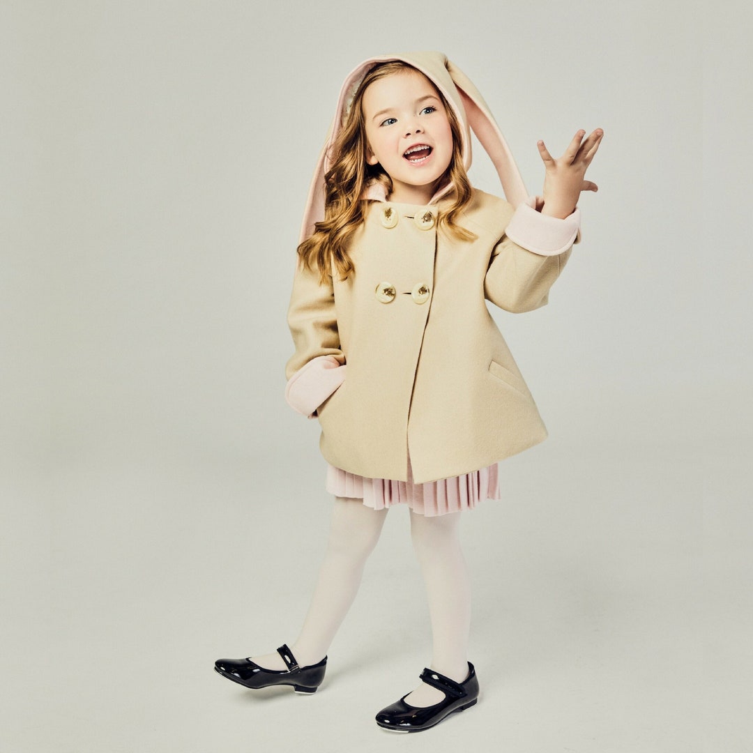 Bunny Coat in Beige and Pink, Girls Bunny Jacket, Toddler Animal Jacket ...