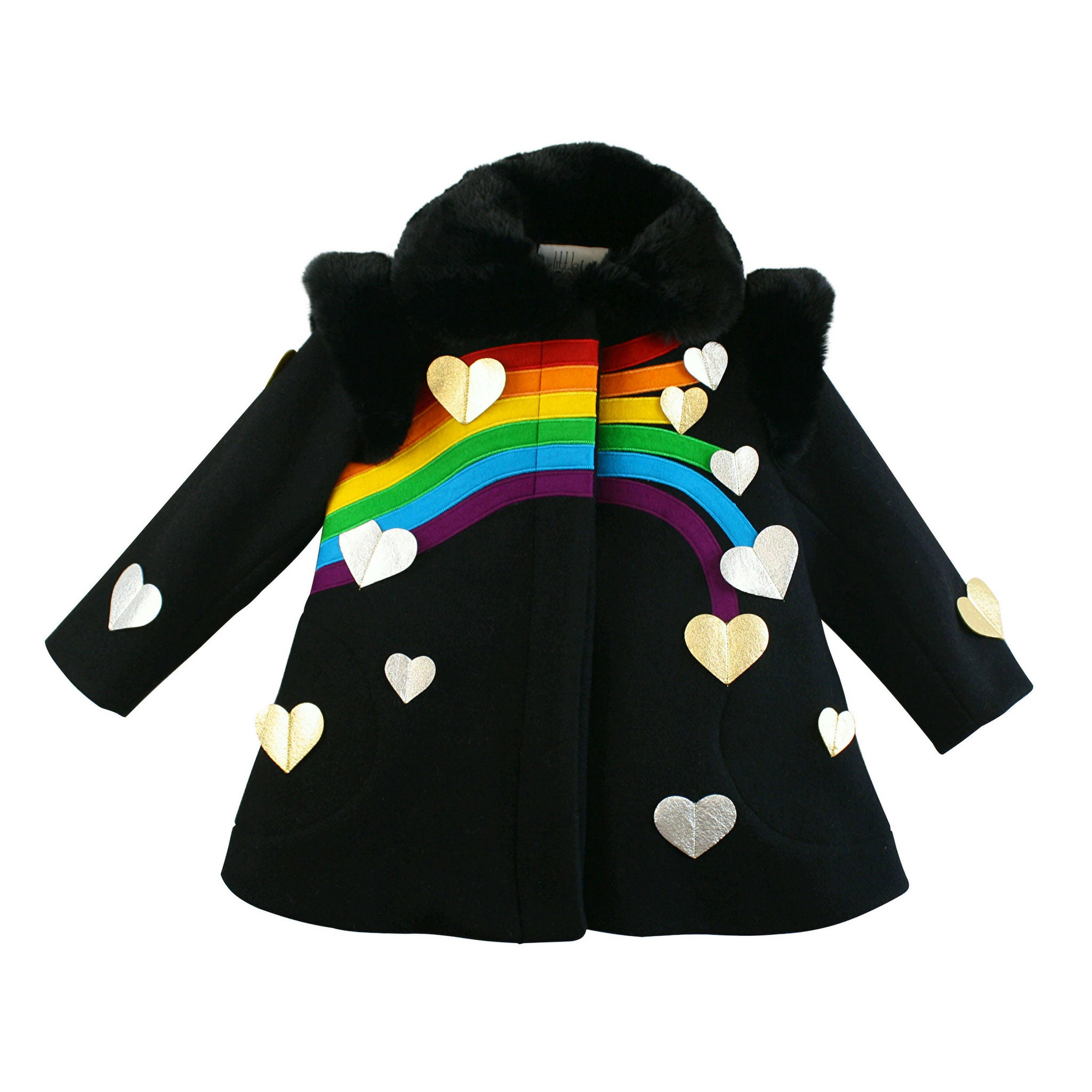 Kids Rainbow Coat// Queen of Hearts Coat// Black Wool Winter Coat With ...