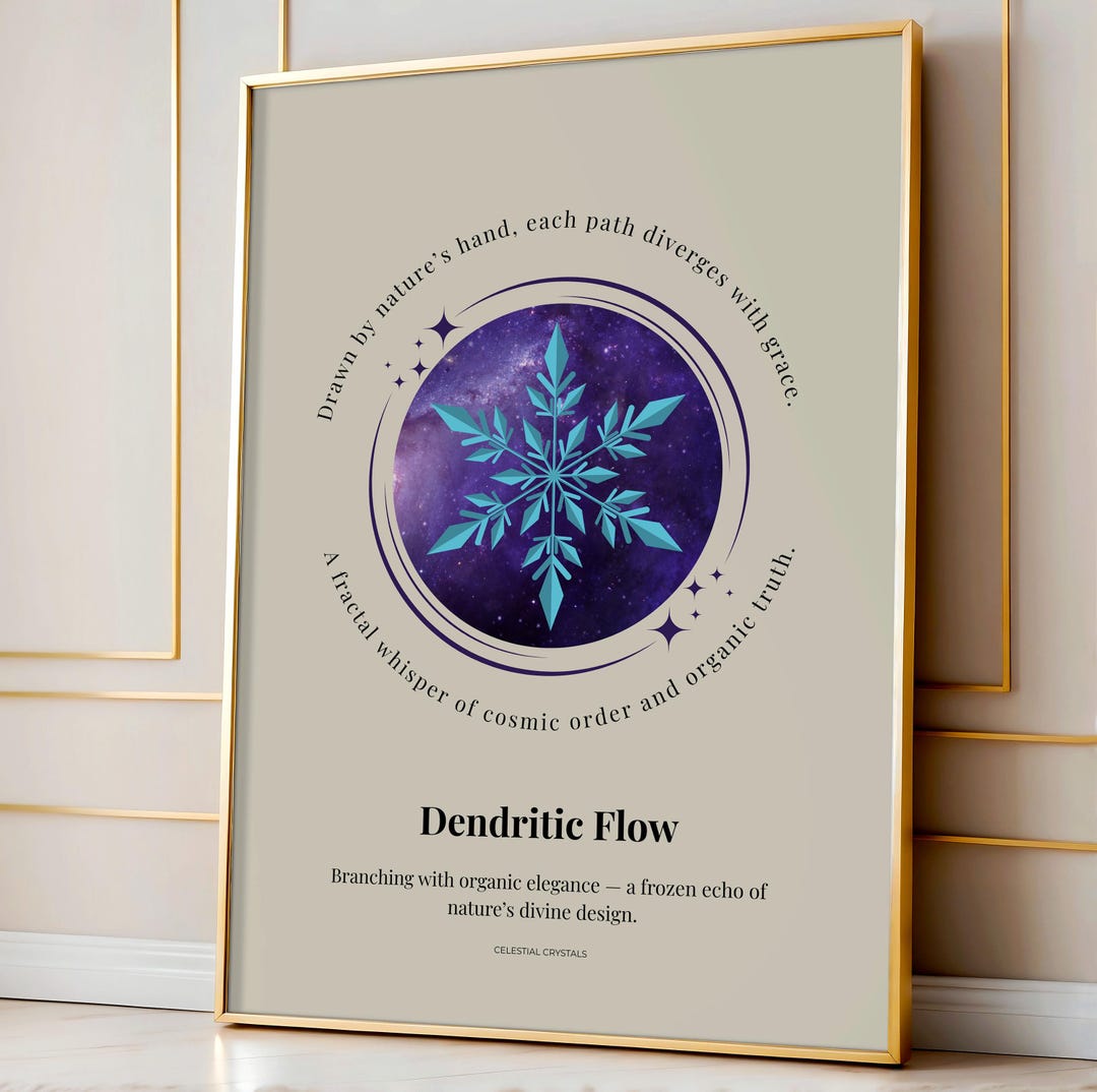 Dendritic Flow Snowflake Poster, Cosmic Crystal Wall Art, Minimalist ...