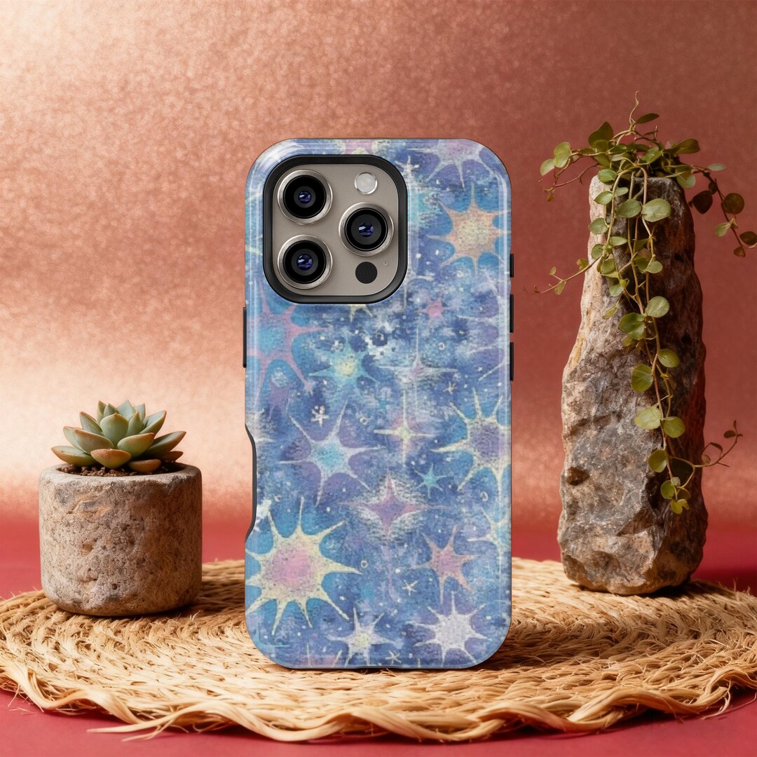 Pastel Starry Sky Phone Case, Blue Galaxy Star Cover - iPhone 17 16 15 ...