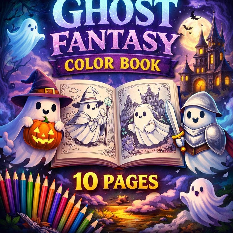 Ghost Fantasy Coloring Book Printable, Cute Spooky Coloring Pages ...