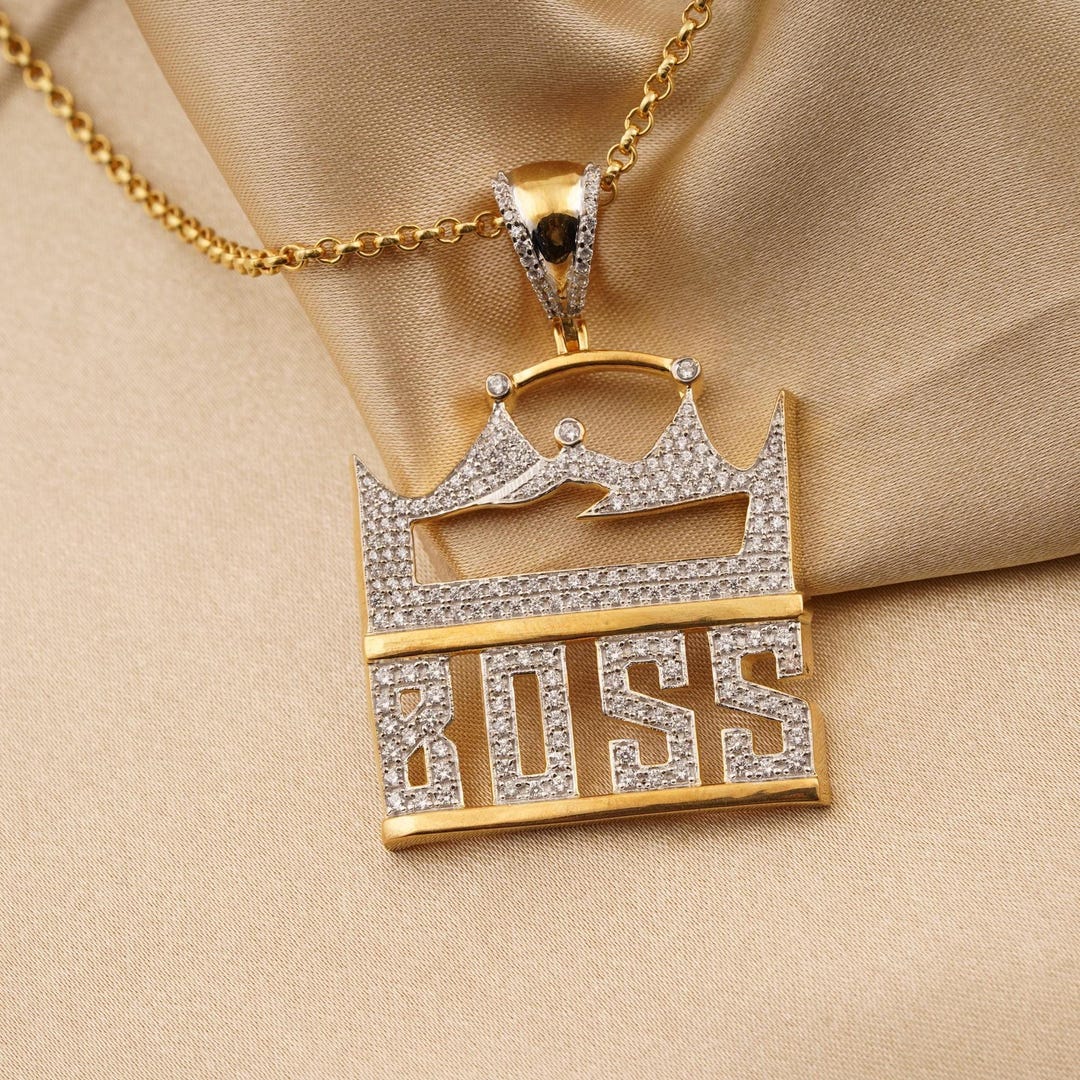 Iced Out Boss Crown Pendant Necklace, 14k Gold Plated - Etsy Australia