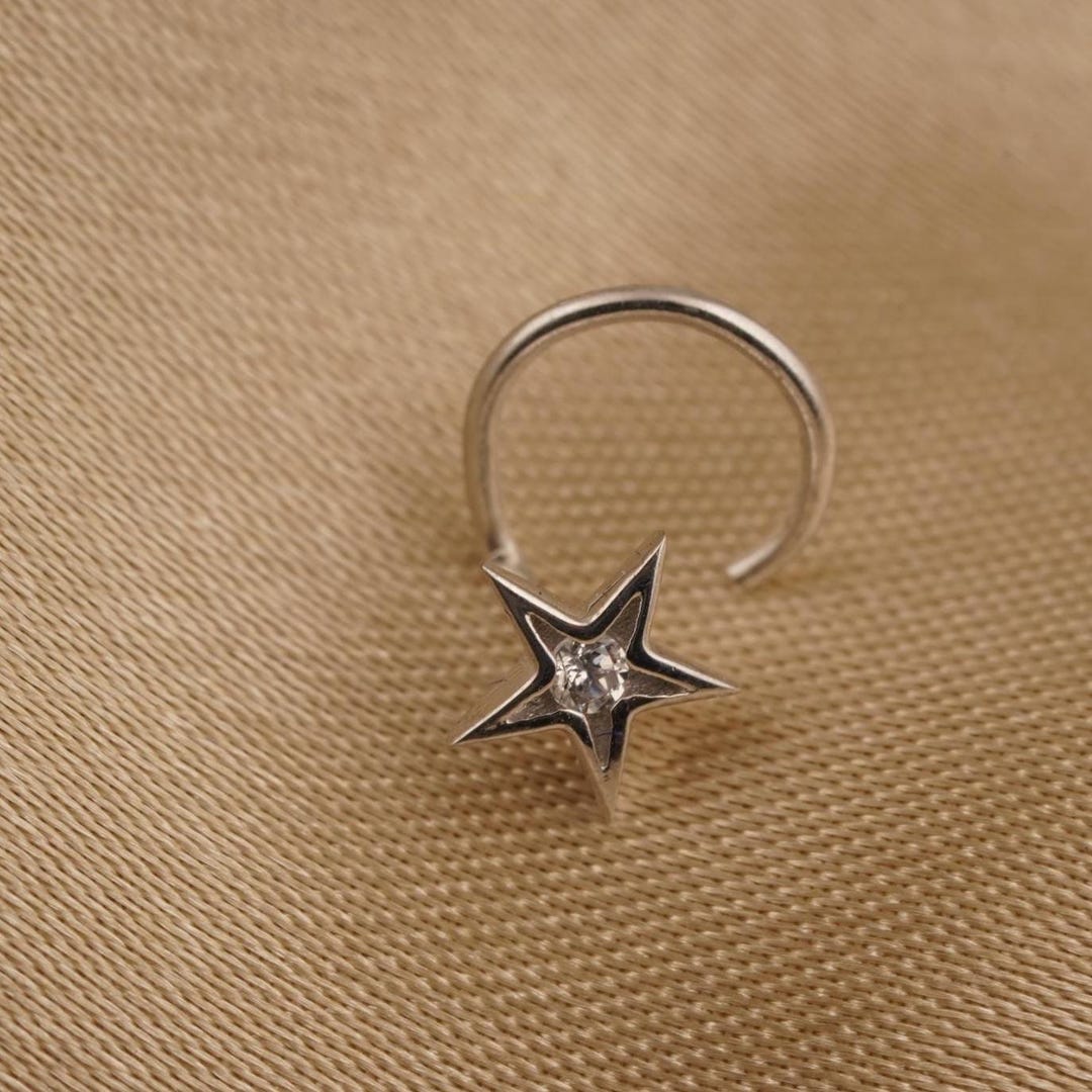 Star Shape Design Fancy Nose Ring, Solitaire Round Diamond Nose Pin ...