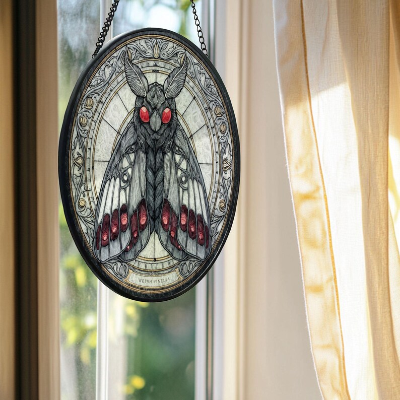 Mothman Stained Glass Suncatcher: Gothic Cryptid Window Art - Etsy