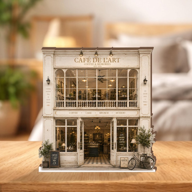 Personalized Coffee Shop Wooden Block, Custom Café Storefront Decor ...