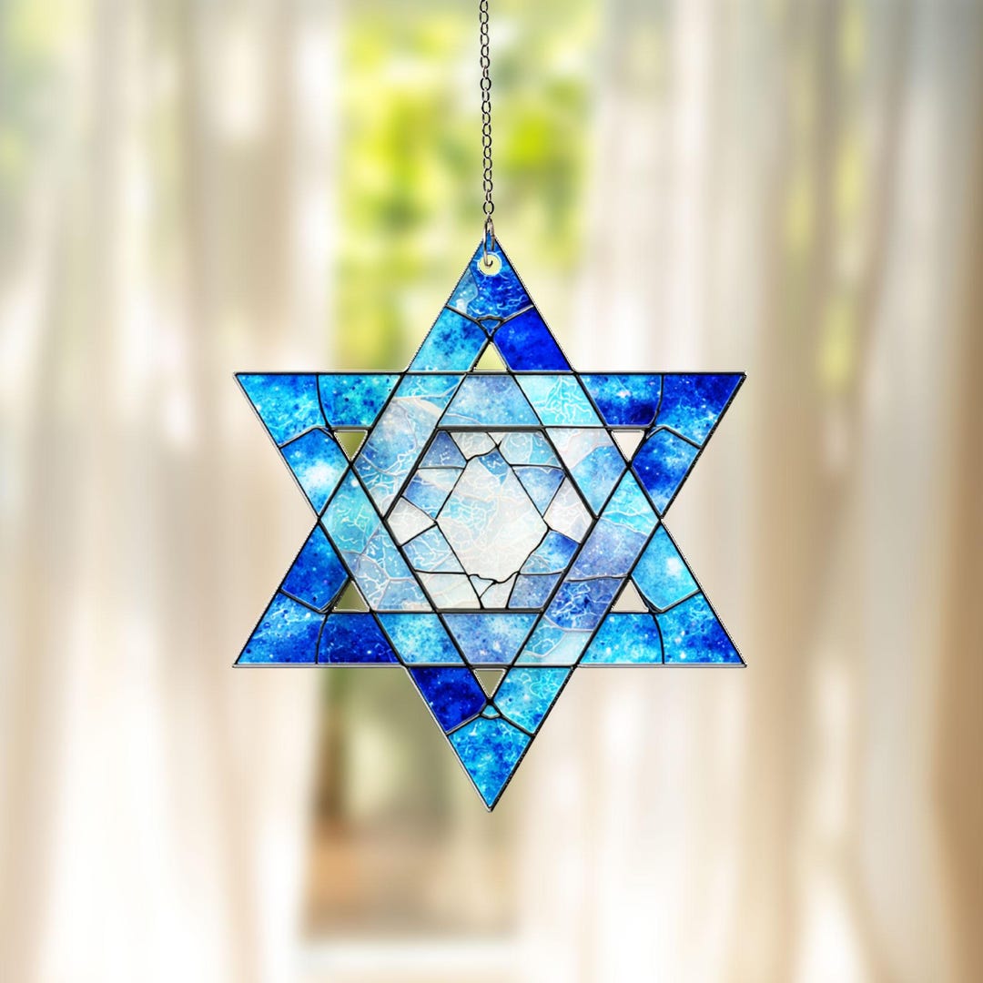 Star of David Acrylic Suncatcher, Jewish Window Hanging Decor, Blue ...