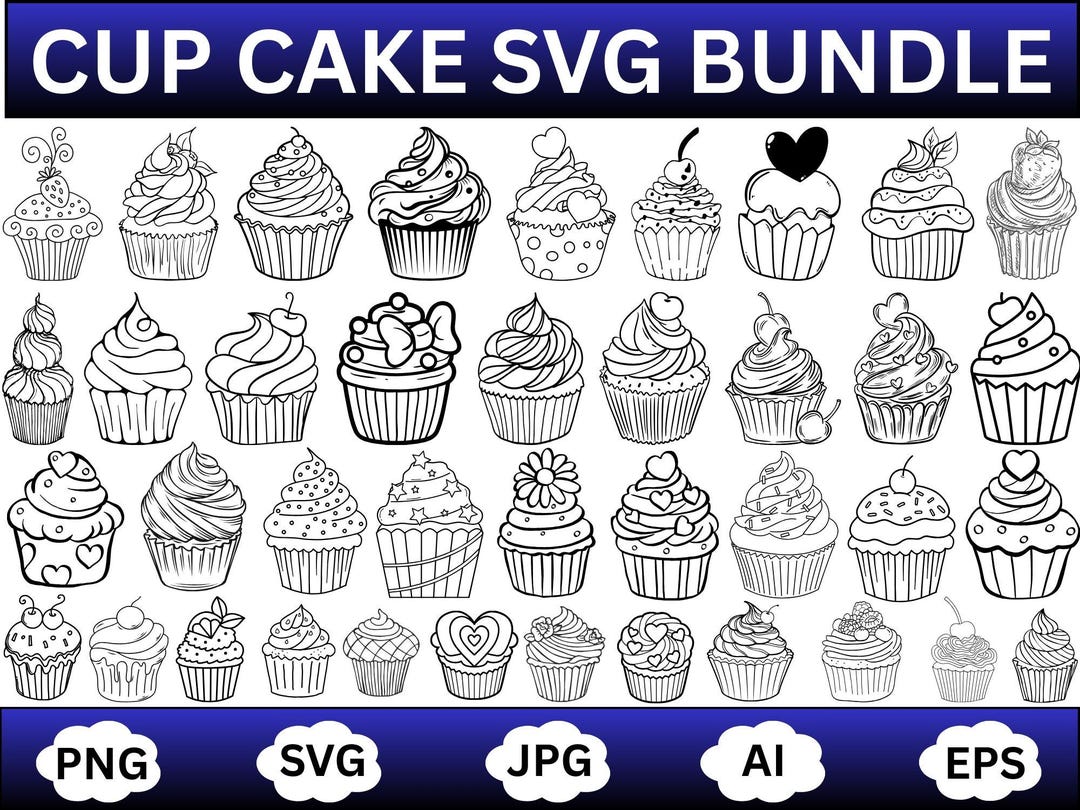 Cupcake Svg Bundle, Cupcake Clipart, Sweets Svg, Cupcake Outline Svg ...