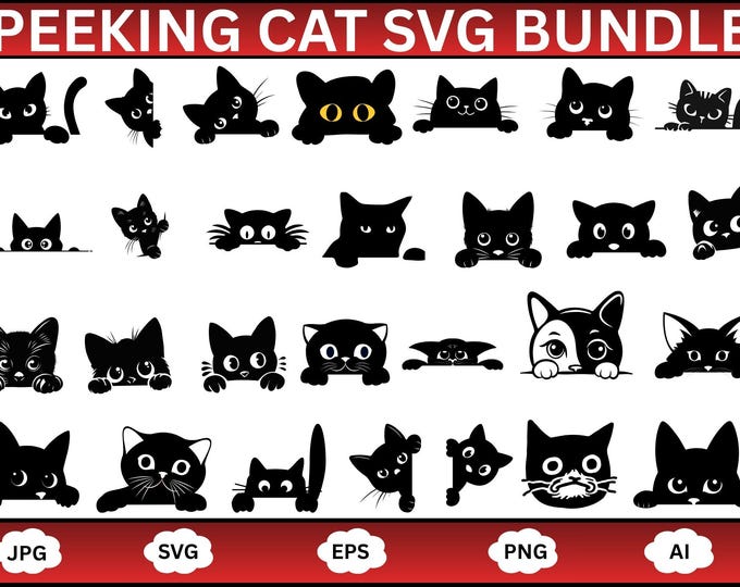 Peeking Cat SVG Clipart, Peeking Kitten Silhouette, Peeking Cats ...