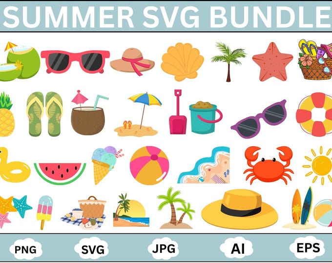 90 Summer Beach SVG Clipart Bundle: Coastal Vacation Designs (PNG ...