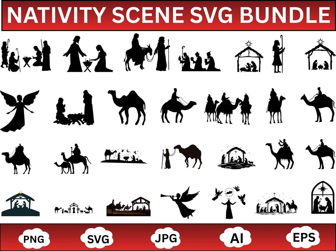 Krippe Silhouette SVG Bundle: Laser Cut Files, kommerzielle Nutzung ...