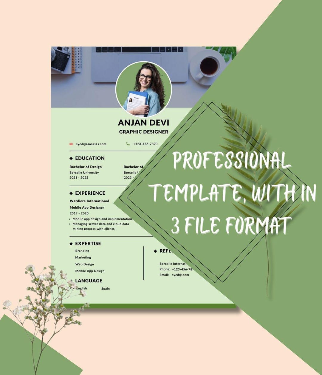 Resume Template Professionally Resume, Monogram Resume, Cv Template ...