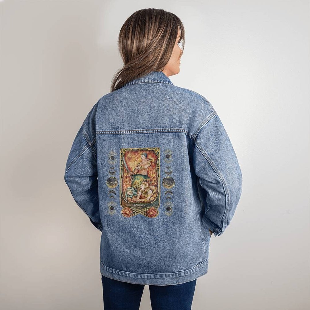 The Chariot Tarot Card Denim Jacket | Oversized Boyfriend-style Women's ...