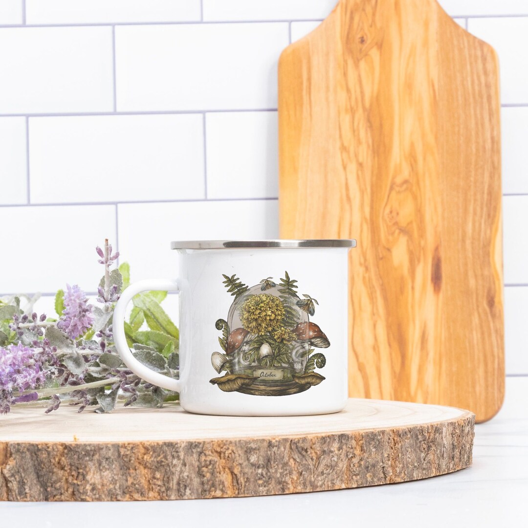 October Birth Flower Enamel Mug 10 Oz. Personalizeable Stainless Steel ...