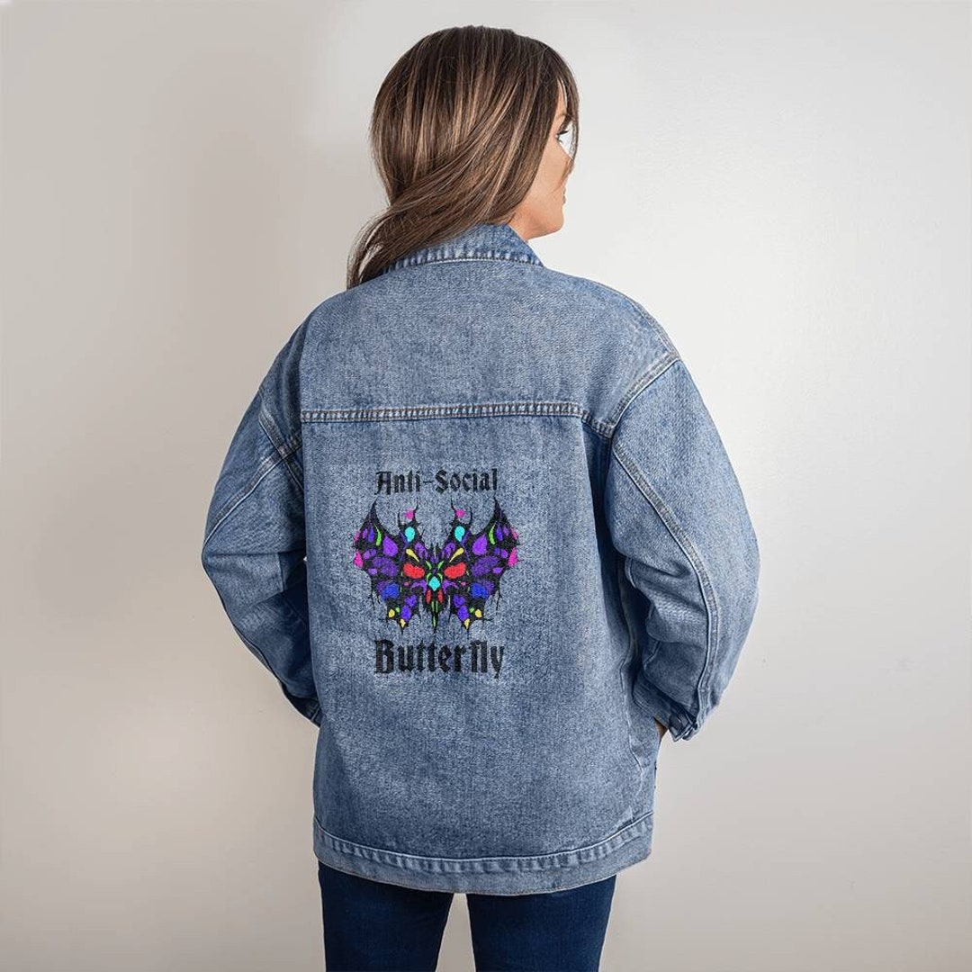 Anti-social Butterfly Denim Jacket | Oversized Boyfriend-style Women's ...