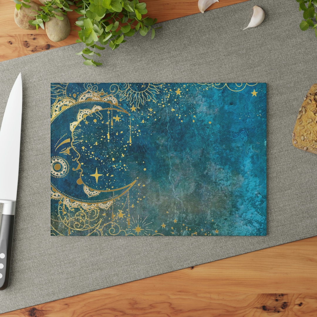 Blue Marble Moon and Stars Glass Cutting Board - Etsy