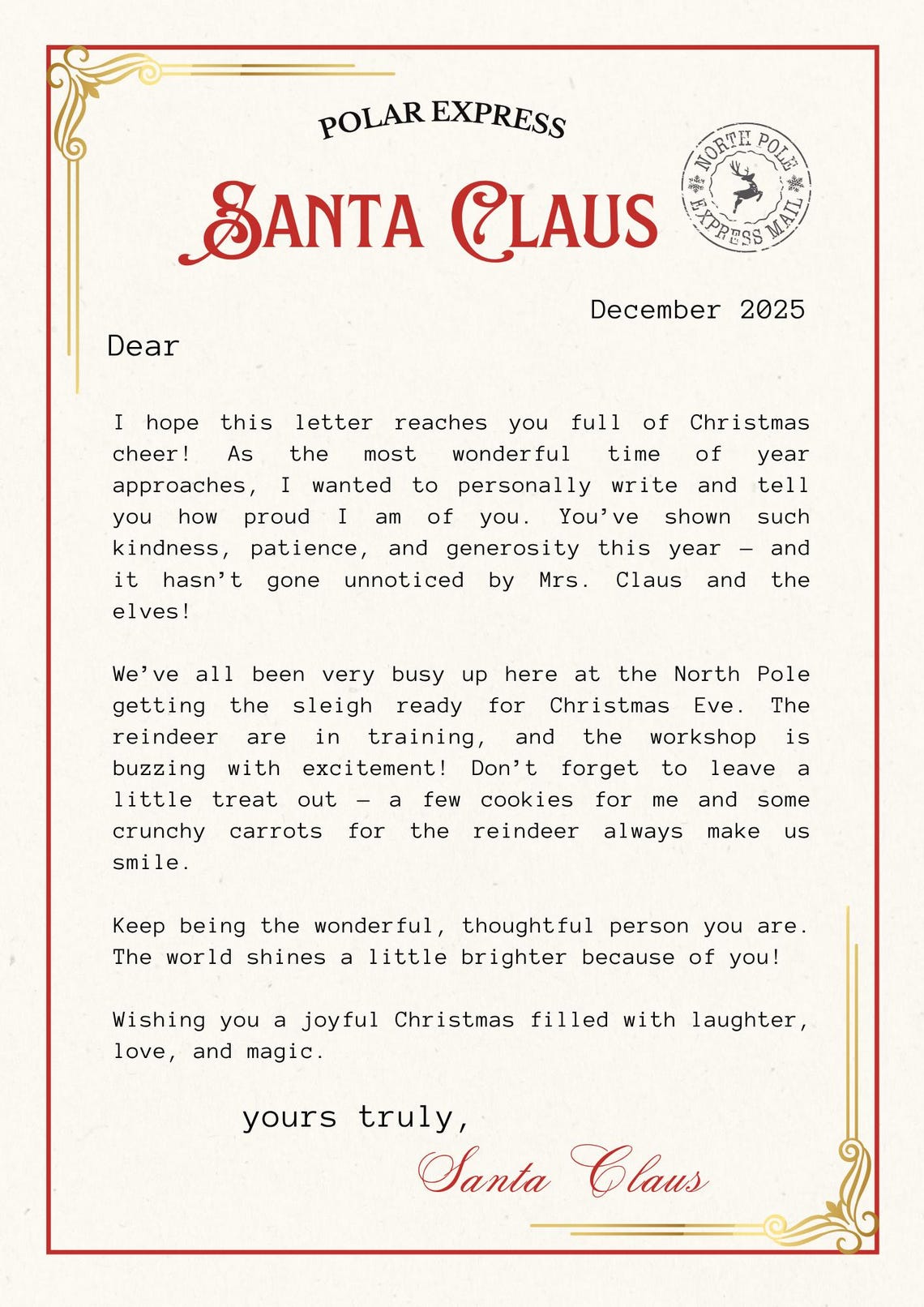 Personalized Letter From Santa – Christmas A4 PDF (digital Download) - Etsy