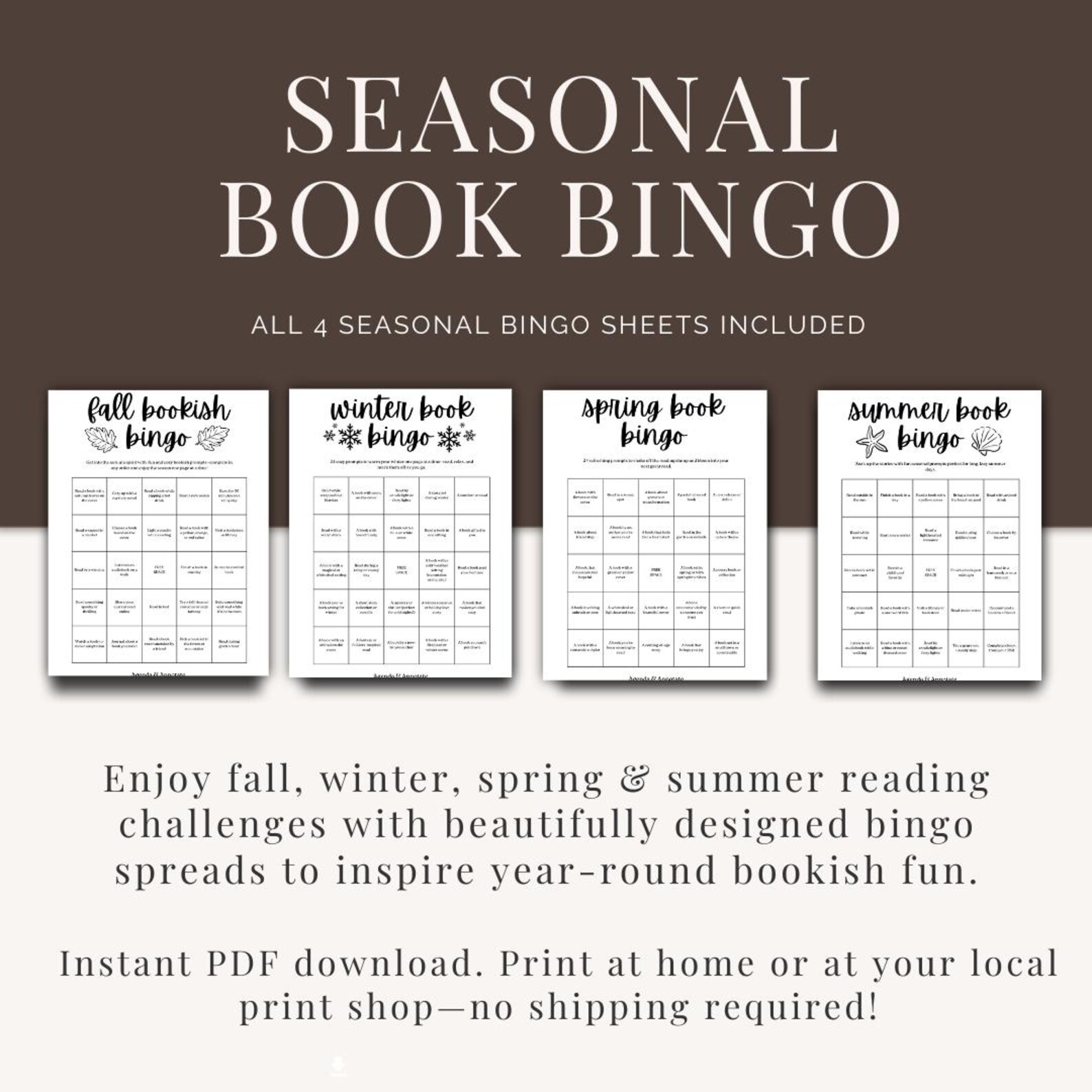 Editable Seasonal Book Bingo Printable | 4-pack Reading Challenge for ...