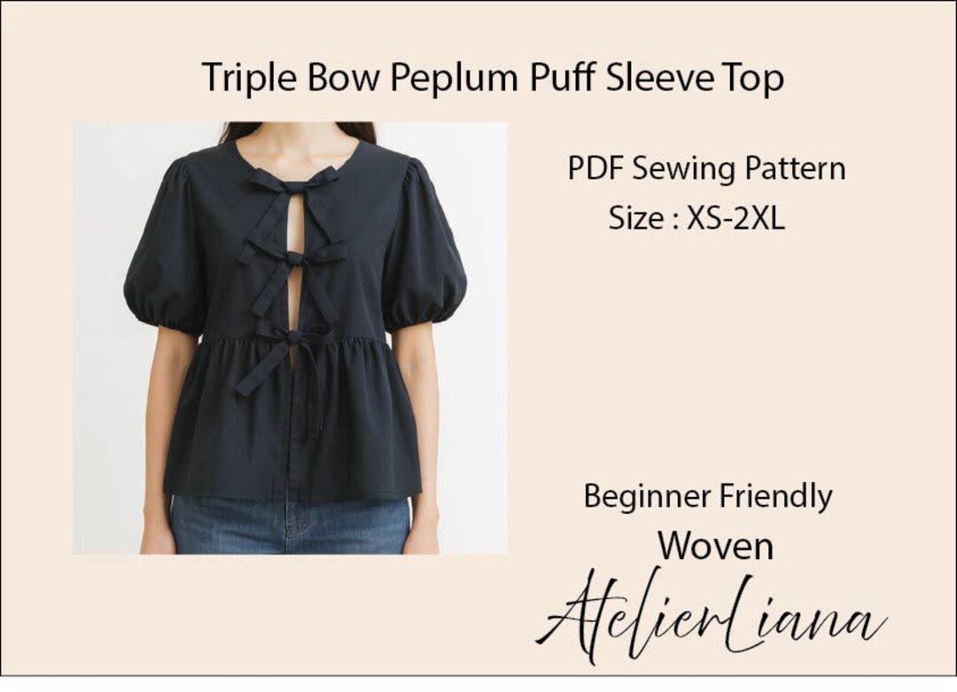 Triple Bow Peplum Puff Sleeve Top - Etsy