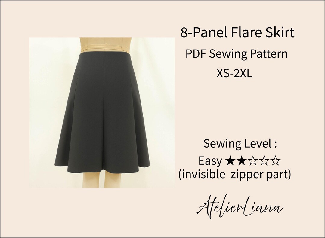 8-panel Flare Skirt PDF Sewing Pattern / Easy Sewing Except Zipper / - Etsy