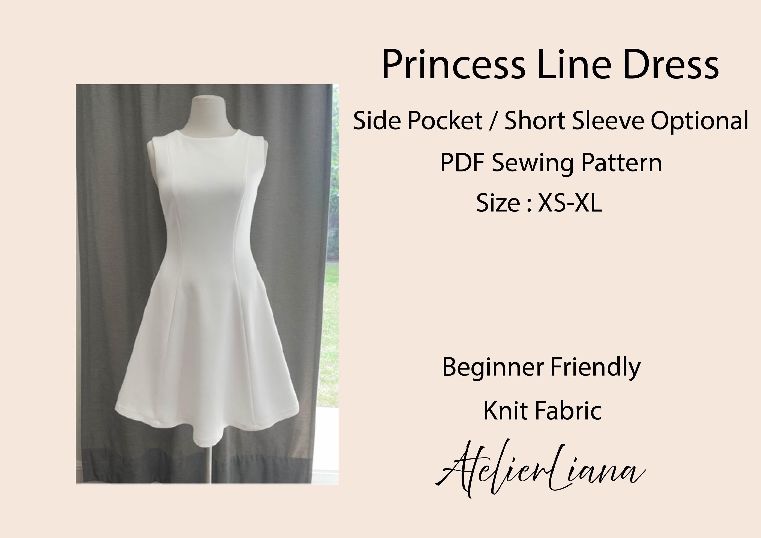 Princess Line Mini Dress Sewing Pattern - Knit Fit & Flare (PDF Pattern ...