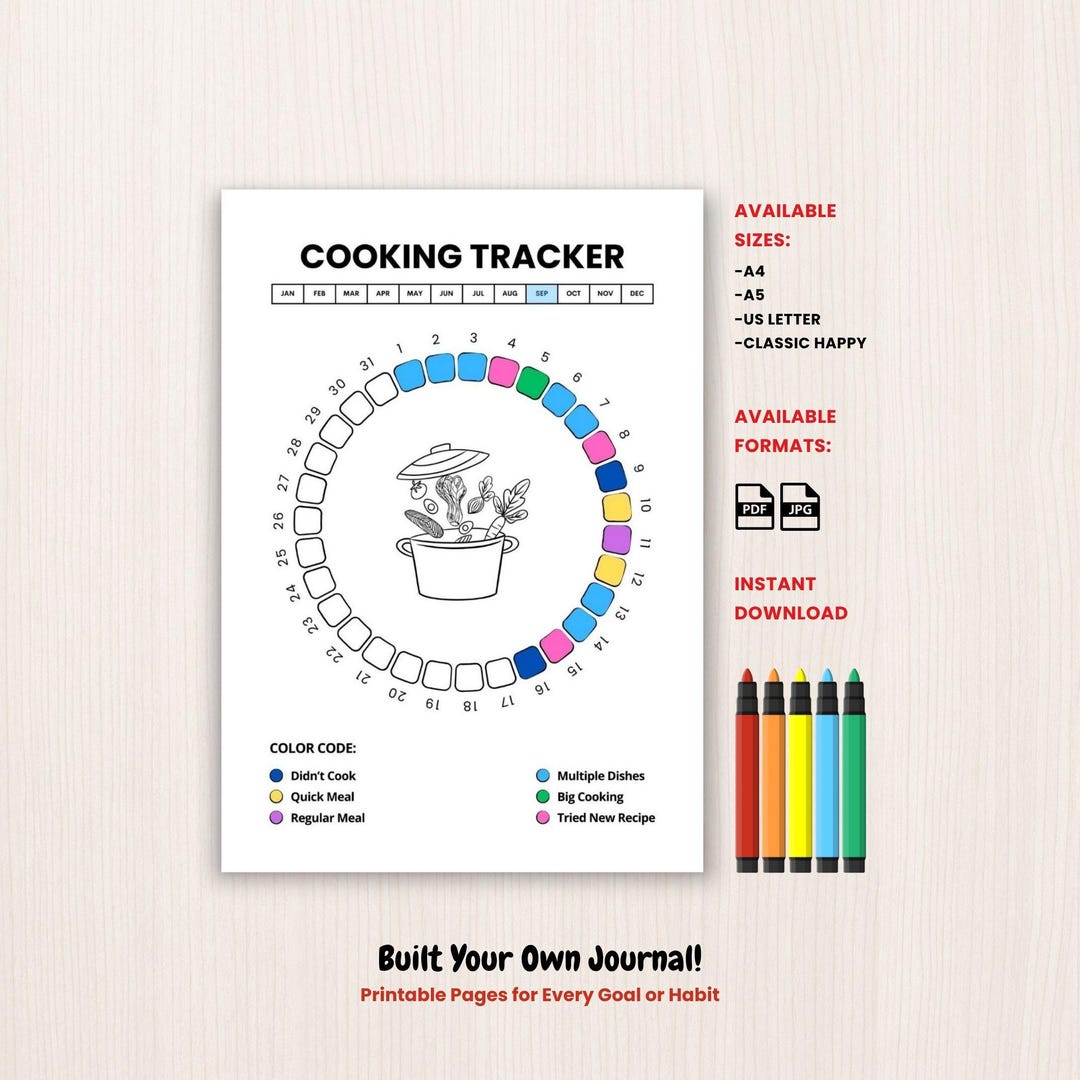 Cooking Tracker Printable Meal Planning Log Kitchen Habit Journal Page ...