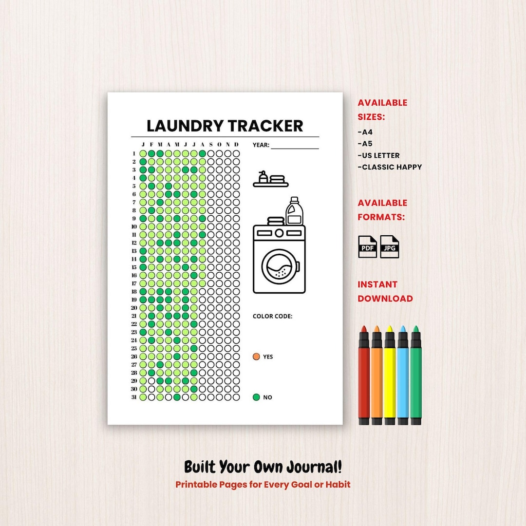 Laundry Tracker Printable Yearly Laundry Log Household Chore Planner ...