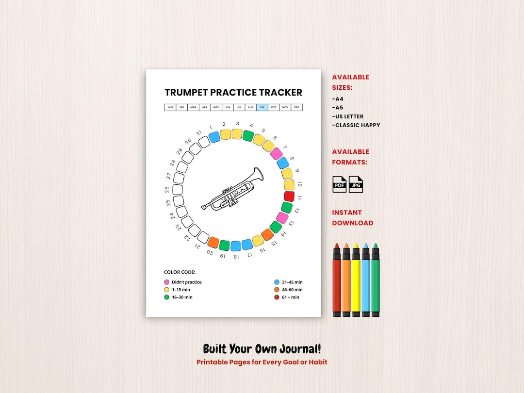 Trumpet Practice Tracker Printable Trumpet Lesson Log Music Student ...