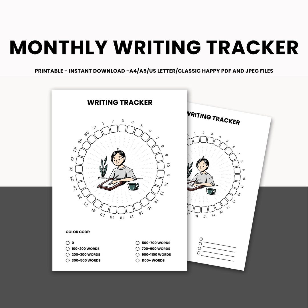 Monthly Writing Tracker Printable Journal Page Digital Author Word Log ...