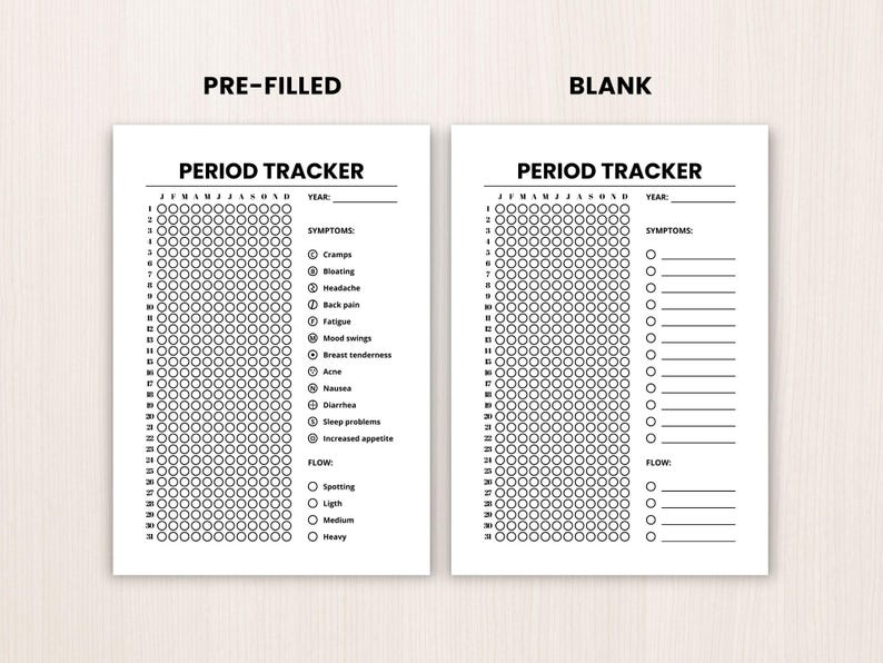 Period Tracker Printable, Yearly Cycle Log, Symptom Chart for Women, Ovulation & Fertility ...