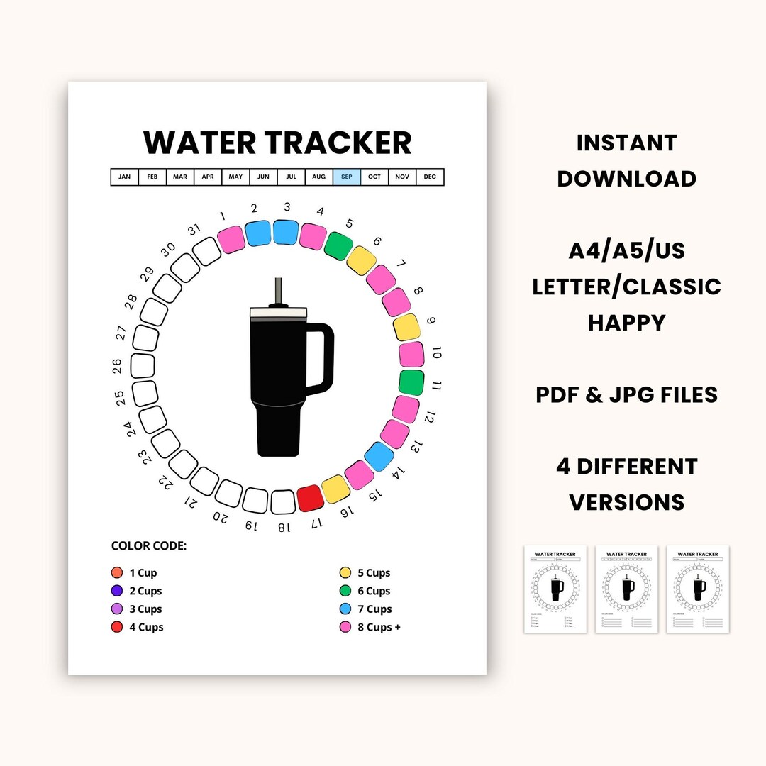 Monthly Water Tracker Printable Journal Page Daily Hydration Tracking ...