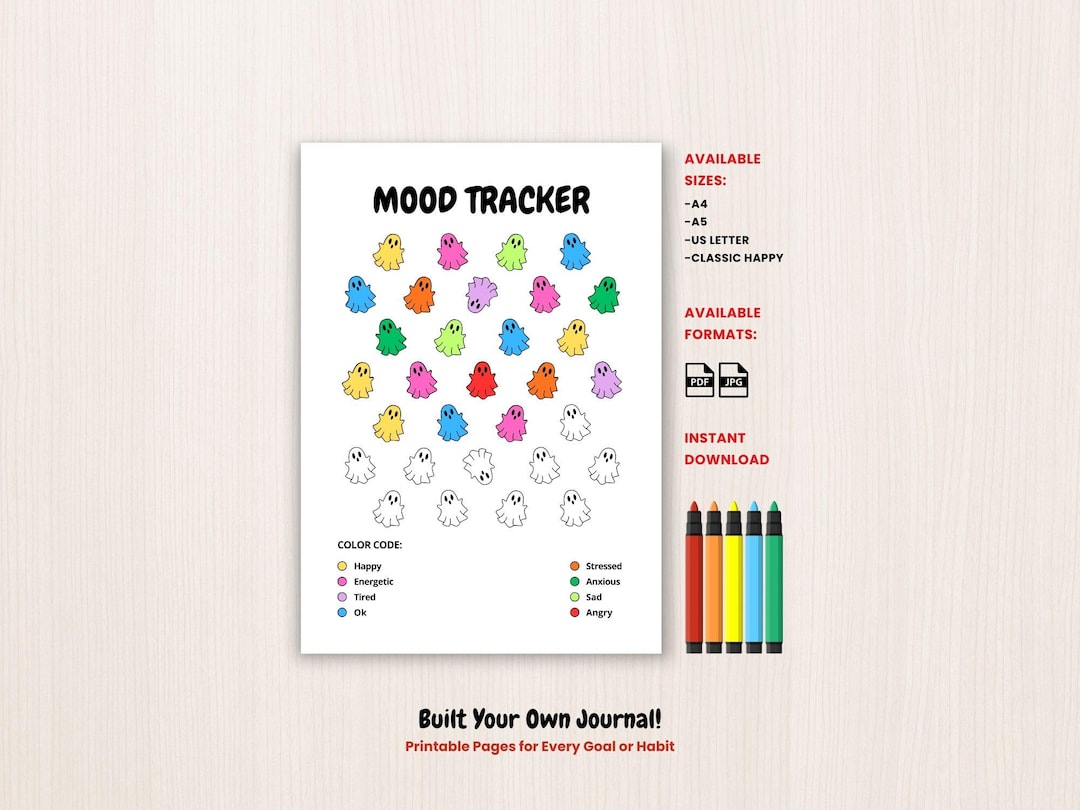 Fall Mood Tracker, Printable Journal Page, Halloween Mood Log, Monthly ...