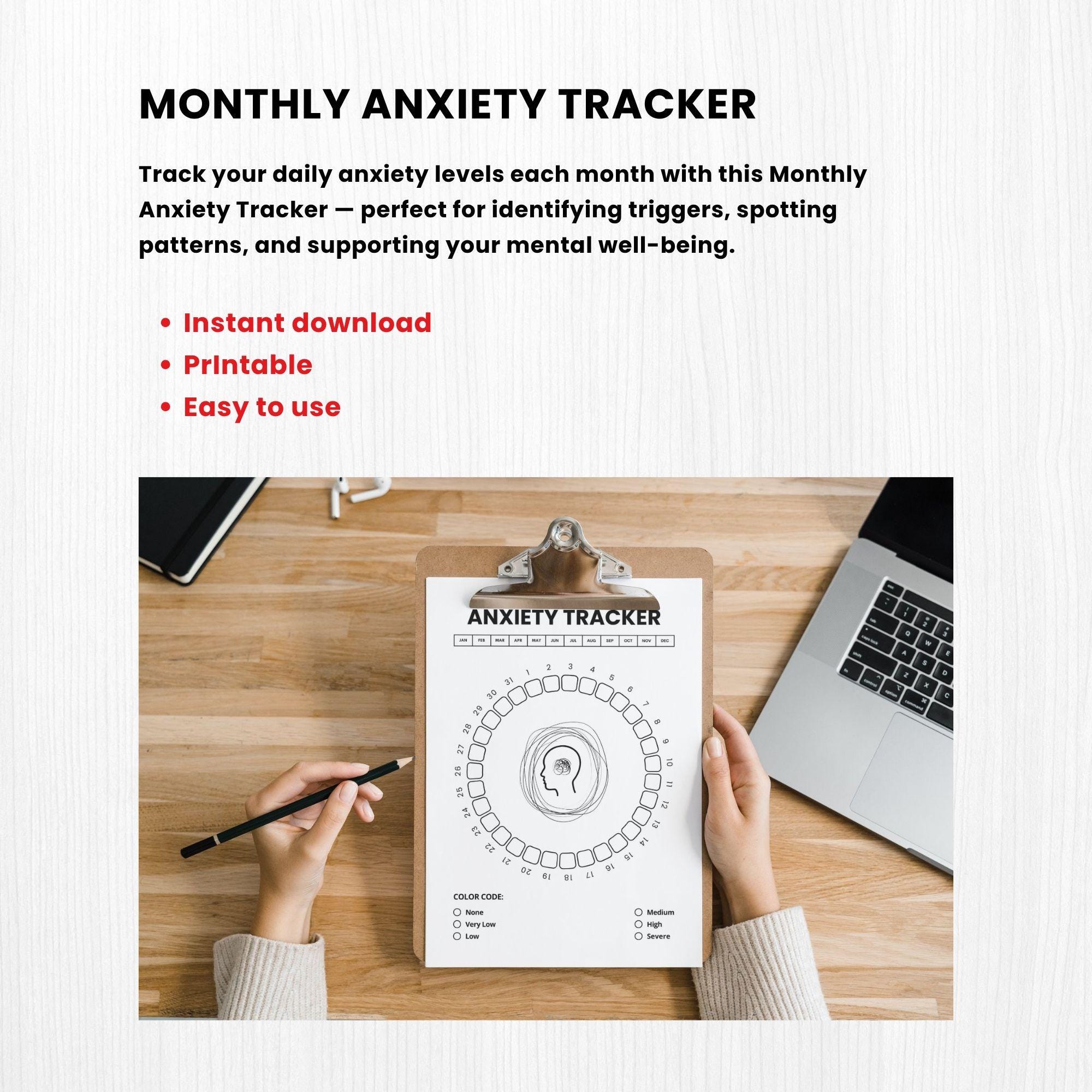 Anxiety Tracker Printable Journal Page Monthly Anxiety Log Anxiety ...