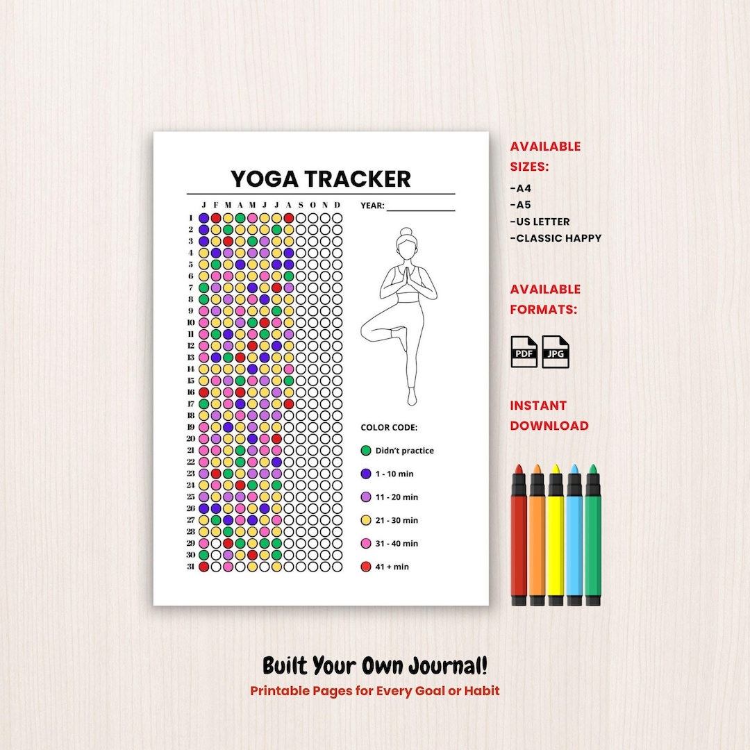 Yoga Tracker Printable Daily Practice Log Yearly Exercise Journal Page ...