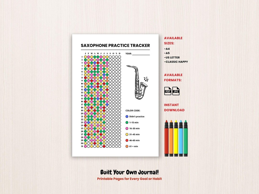 Saxophone Practice Tracker Printable Music Journal, Band Student Log ...